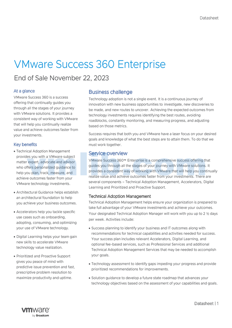 VMware成功360企业解决方案数据说明书 - VM技术库